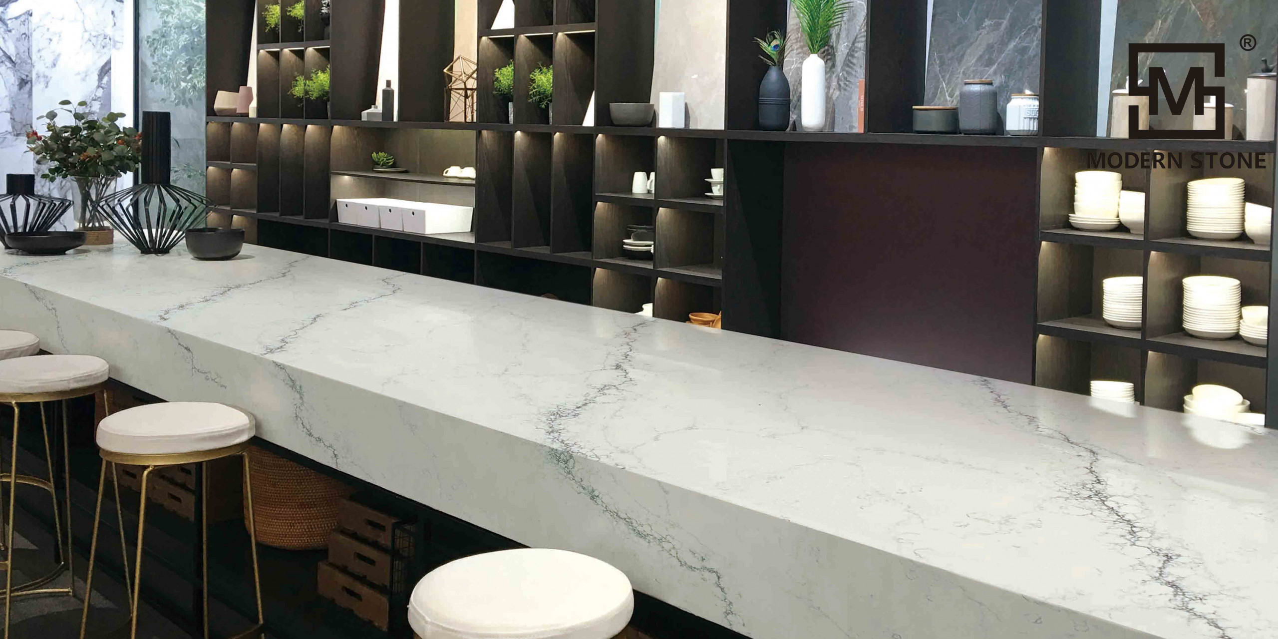 White Quartz With Blue Veins Slab Supplier - Modern Stone